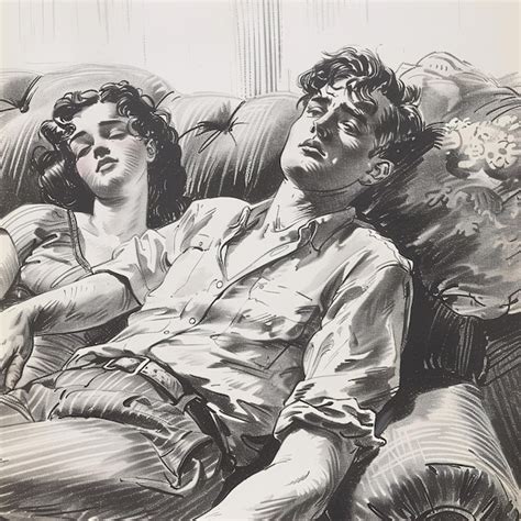 Premium Photo A Drawing Of A Man And A Woman Laying On A Couch