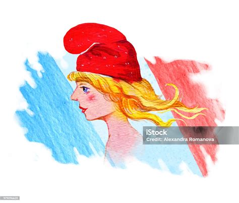 바스티유 데가 7 월 14 프랑스 국가 하루 인사말 카드와 포스터 디자인입니다 마리 안 느 프랑스 기호 및 프랑스의 국기와 함께 그려진된 수채화 그림 손 14에 대한 스톡