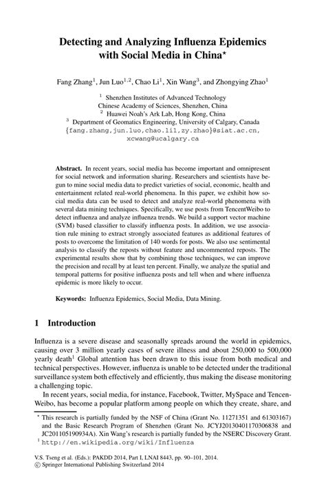 Pdf Detecting And Analyzing Influenza Epidemics With Social Media In China