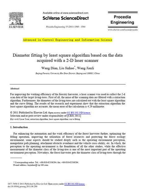 diameter fitting by least square algorithm based o pdf image