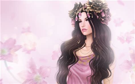 Wallpaper Long Hair Fantasy Girl Flowers Jewelry 1920x1200 Picture Image