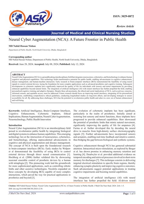 Pdf Neural Cyber Augmentation Nca A Future Frontier In Public Health