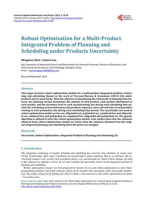 Pdf Robust Optimization For A Multi Product Integrated Problem Of Planning And Scheduling
