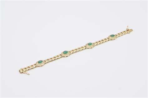 Noble 14k Yellow Gold Bracelet Green Cabochon Diamonds For Sale At 1stdibs