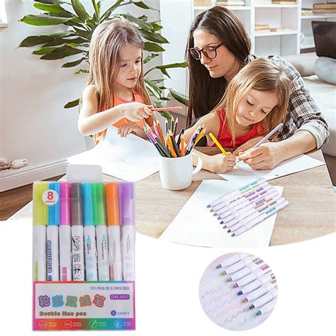 Rkzdsr Colorful Double Line Highlighter Set 8 Pcs Multifunctional