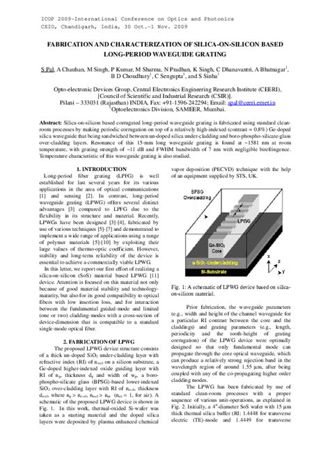 Pdf Fabrication And Characterization Of Silica On Silicon Based Long Period Waveguide Grating