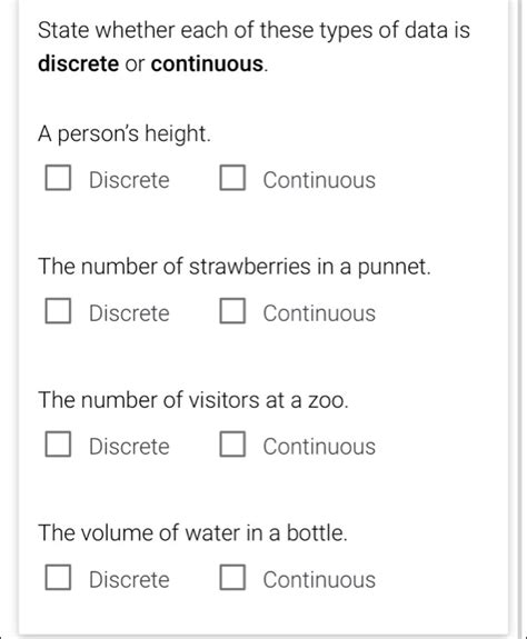 Solved State Whether Each Of These Types Of Data Is Discrete Or