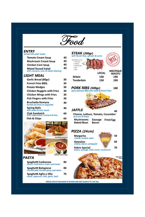 Lunch And Dinner Menu Sulis Hotel