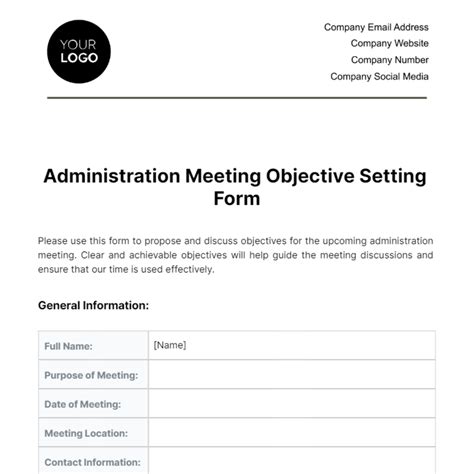 Administration Meeting Objective Setting Form Template Edit Online And Download Example