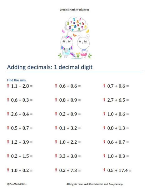 Adding Decimals Worksheet 5th Grade Worksheets Library