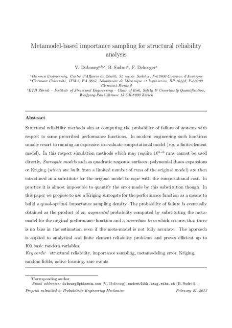 Pdf Meta Model Based Importance Sampling For Reliability Sensitivity