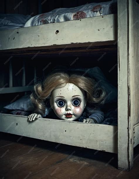 A Disturbing Old Doll With Haunting Eyes And Vintage Clothing Poked Out