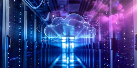 Revolutionizing Computing Technology Blue Cloud In Server Room With Servers And Cables Concept
