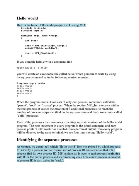 hello world mpi c program explained pdf c programming language
