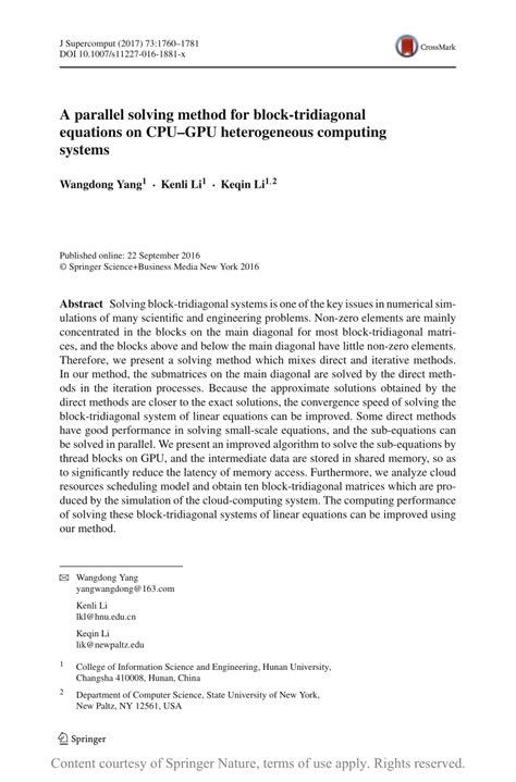 A Parallel Solving Method For Block Tridiagonal Equations On Cpugpu