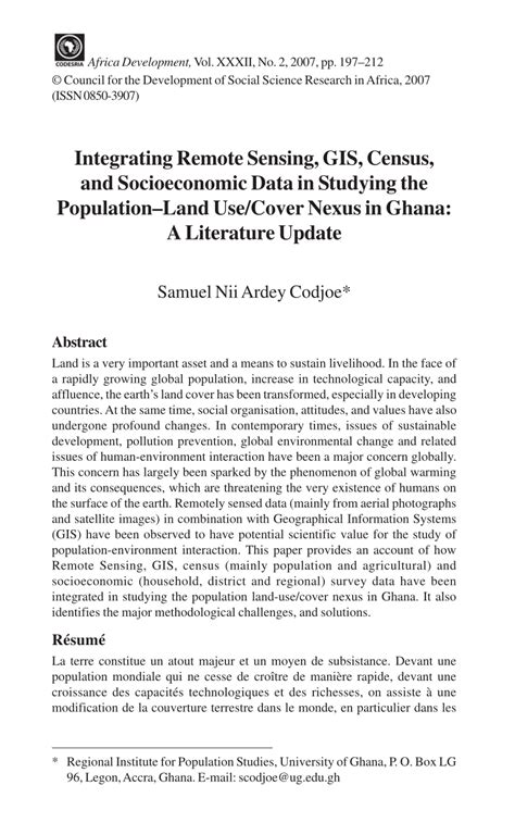 Pdf Integrating Remote Sensing Gis Census And Socioeconomic Data
