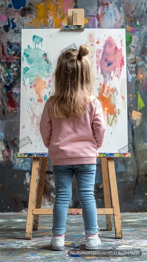 Ai创作图小朋友画油画 女孩背面画画 画室小孩 小女孩艺术品 儿童涂鸦背 绘画中的女童 小女孩壁画 儿童绘画培训 儿童美术培训 画画图画美术兴趣班 儿童绘画教育文化 儿童美术培训班 儿童画室