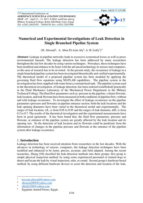 Pdf Numerical And Experimental Investigations Of Leak Detection In Single Branched Pipeline System
