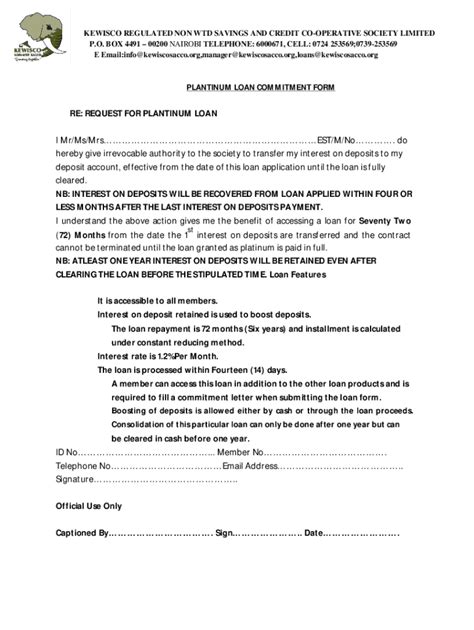 Fillable Online Plantinum Loan Commitment Form Kewisco Fax Email Print