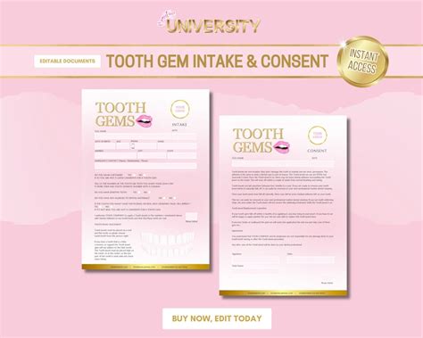 Tooth Gems Intake Form Tooth Gem Consent Form Teeth Jewel Client