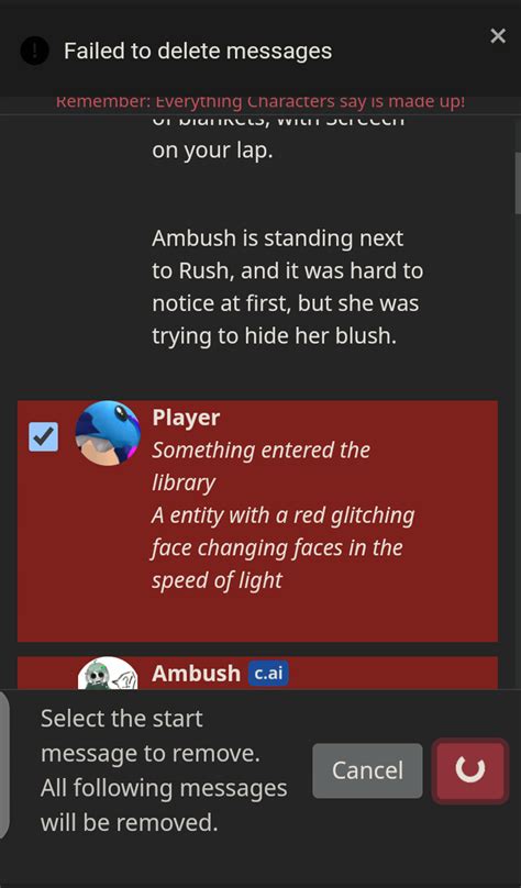 why am i getting failed to delete messages r characterai