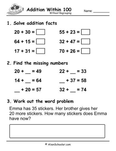 Adding Within 100 Worksheets Free Printables