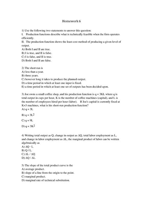 Homework Chapter 6 Practice Question Homework 6 Use The Following