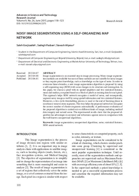 Pdf Noisy Image Segmentation Using A Self Organizing Map Network