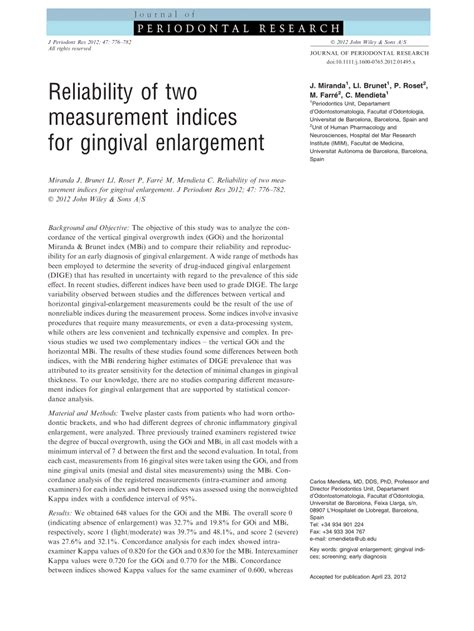 Pdf Reliability Of Two Measurement Indices For Gingival Enlargement