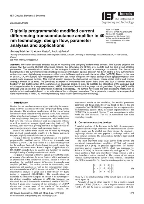 Pdf Digitally Programmable Modified Current Differencing