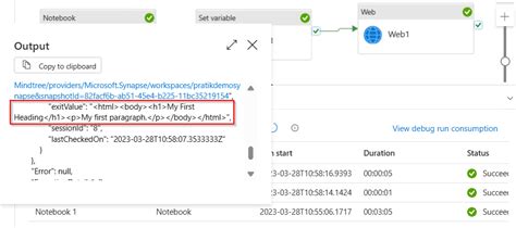 azure data factory easily access notebook output run in synapse