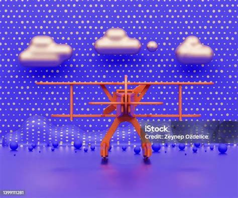 보라색 배경의 오렌지 단일 프로펠러 비행기 장난감 어린이 놀이터 개체 3d 렌더링 0명에 대한 스톡 사진 및 기타 이미지 0명 가축 게임 방 Istock