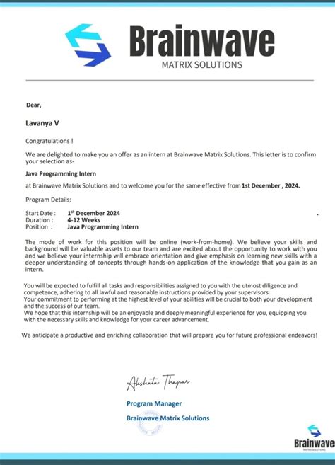 Lavanya V On Linkedin Internship Brainwavematrixsolutions