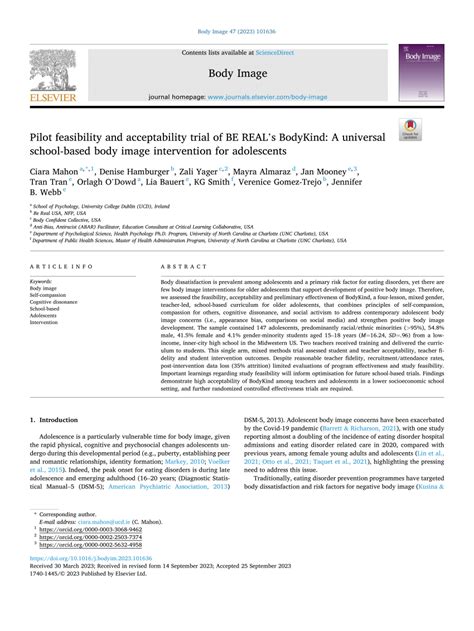 Pdf Pilot Feasibility And Acceptability Trial Of Be Reals Bodykind