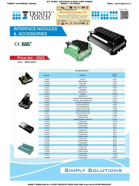 Trinity Touch Interface Modules Price List Wef 05 01 2023 Pdf