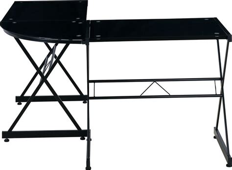 Rasoo L Shaped Glass Computer Desk Tempered Glass Top And A Cross
