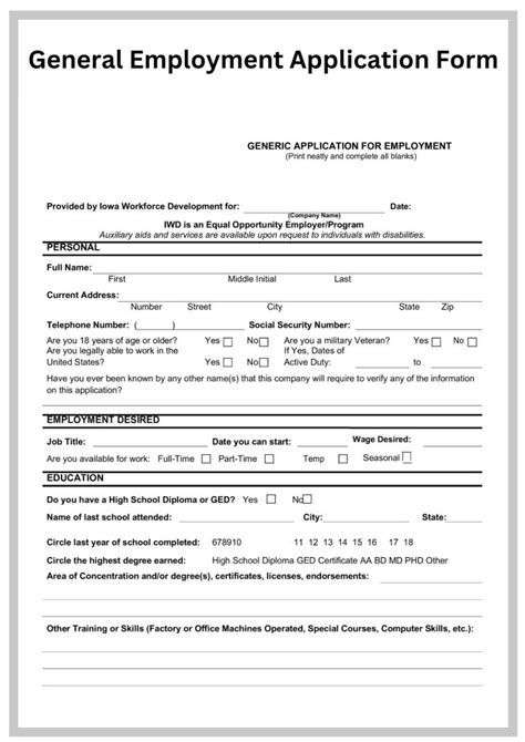 Employment Application Form Free Printable Documents