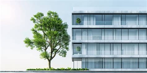 Modern Office Building With Tree Stock Illustration Illustration Of Friendly Foliage