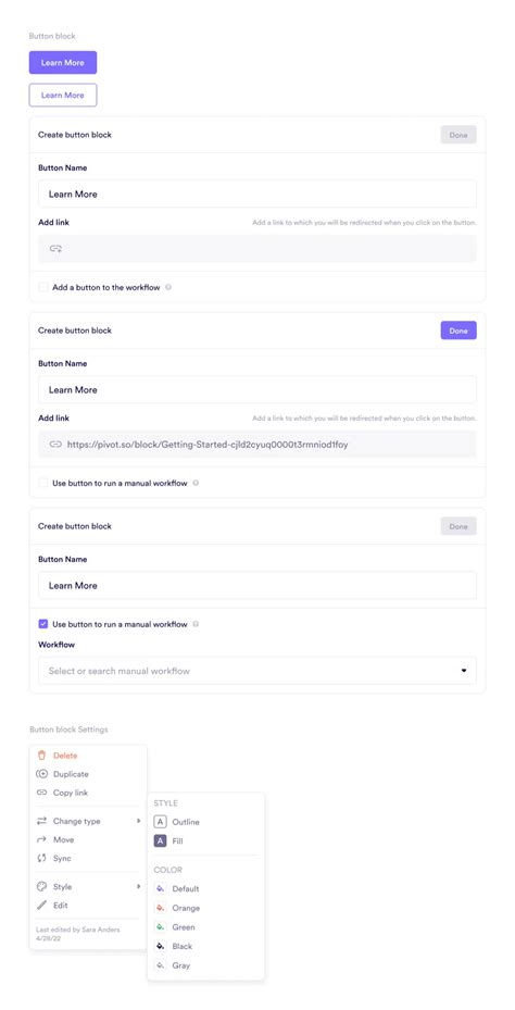 templates buttons and synced blocks pivot docs