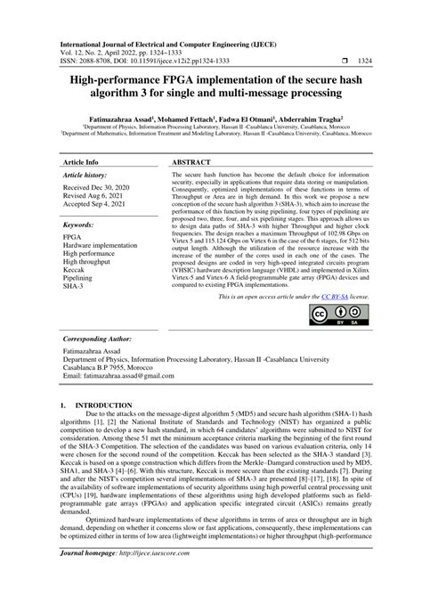 Pdf High Performance Fpga Implementation Of The Secure Hash Algorithm