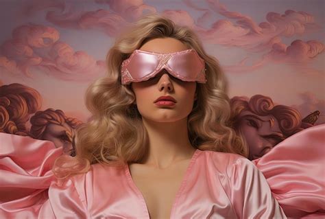premium ai image a woman in pink sleep mask in the style of pictorial