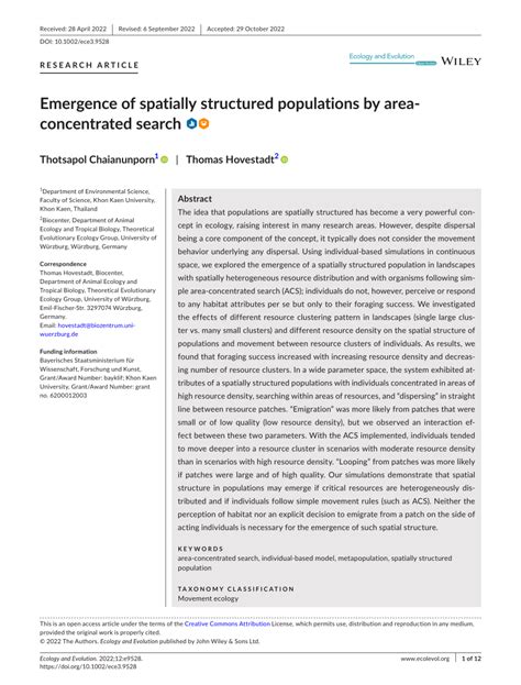 Pdf Emergence Of Spatially Structured Populations By Area‐concentrated Search