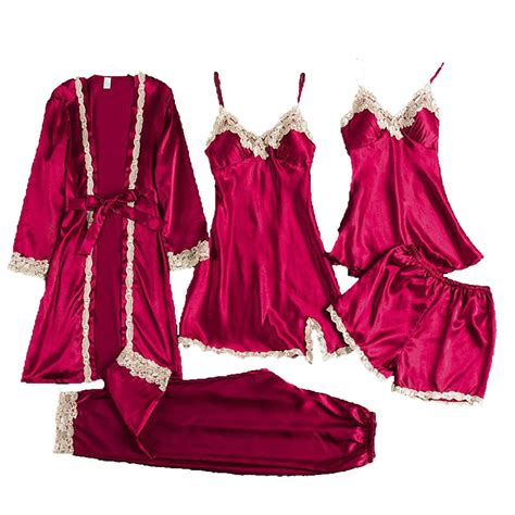 Akafmk Silk Robes For Women Plus Sizewomen Silk Satin Pajamas Set 5pcs