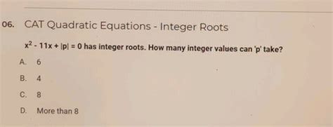 06 Cat Quadratic Equations Integer Roots X2 Studyx