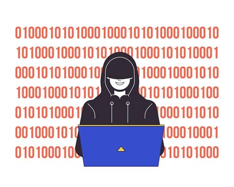 Premium Vector Hacker In Hood Coding Flat Line Concept Vector Spot Illustration Man With