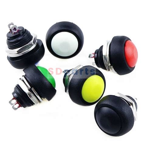 สวิทช์ 12mm ปุ่มกด กันน้ำ รีเซ็ต กดติด ปล่อยดับ Reset Switch 2 ขา ขนาด 12mm Pbs 33b12mm250vac