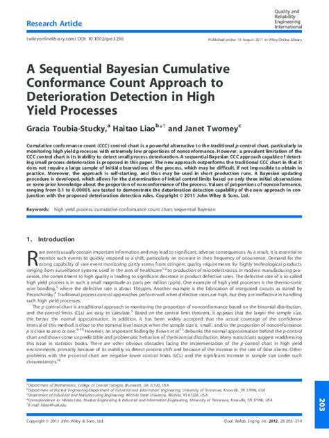 Pdf A Sequential Bayesian Cumulative Conformance Count Approach To Deterioration Detection In