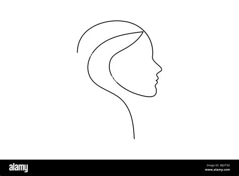 Woman Face Profile Continuous One Line Drawing Minimalist Style Isolated Outline Illustration
