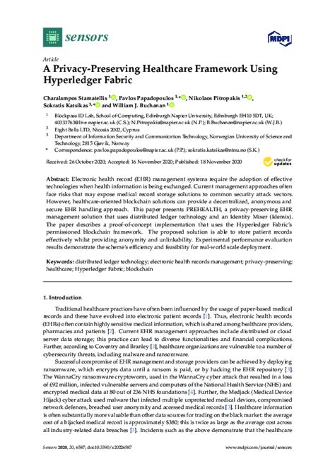 Pdf A Privacy Preserving Healthcare Framework Using Hyperledger Fabric