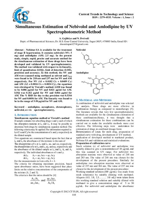 Pdf Rp Lc Simultaneous Determination Of Nebivolol Hydrochloride And Amlodipine Besilate In Bi